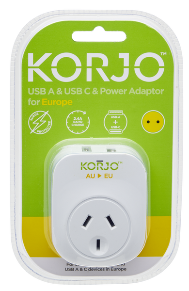 KORJO USB A+C & Power Adaptor for Europe | Vast Outdoors Australia
