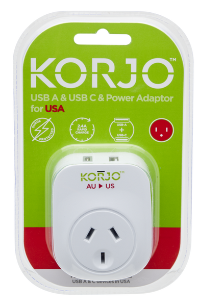 KORJO USB A+C & Power Adaptor for USA | Vast Outdoors Australia